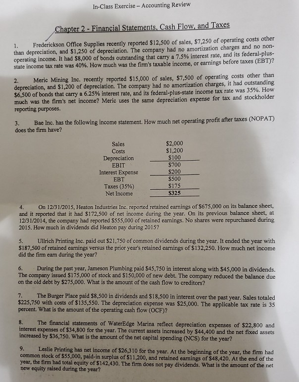 Solved In-Class Exercise - Accounting Review Chapter 2 - | Chegg.com