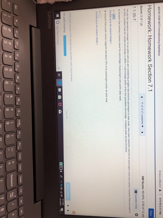 Solved MATH-1530-W77 Statistics Krista LeMaster 4/1/19 5:17 | Chegg.com