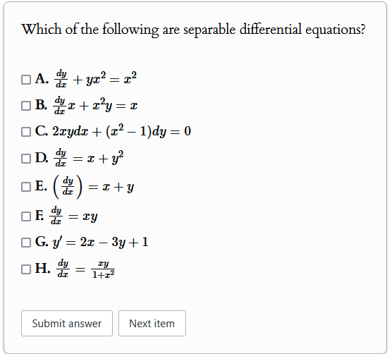 Solved Which of the following are separable differential | Chegg.com