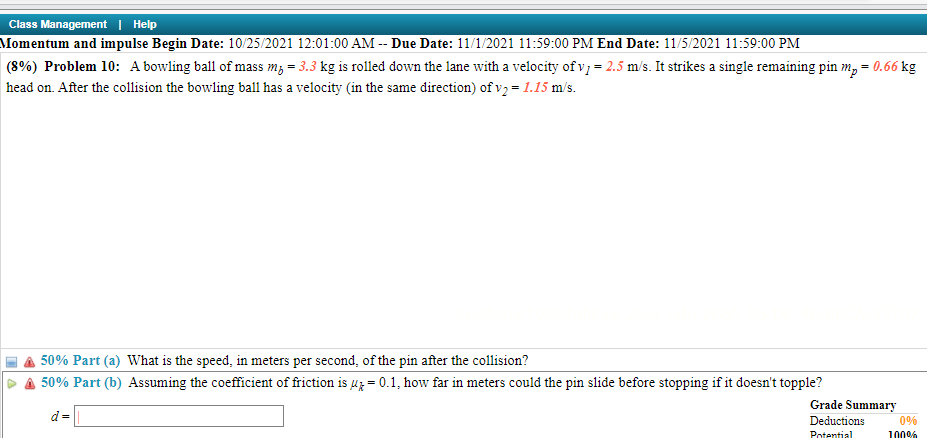 Solved Class Management | Help Momentum and impulse Begin | Chegg.com