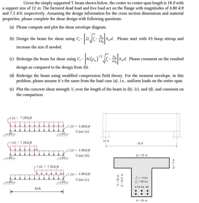 Given the simply supported T-beam shown below, the | Chegg.com