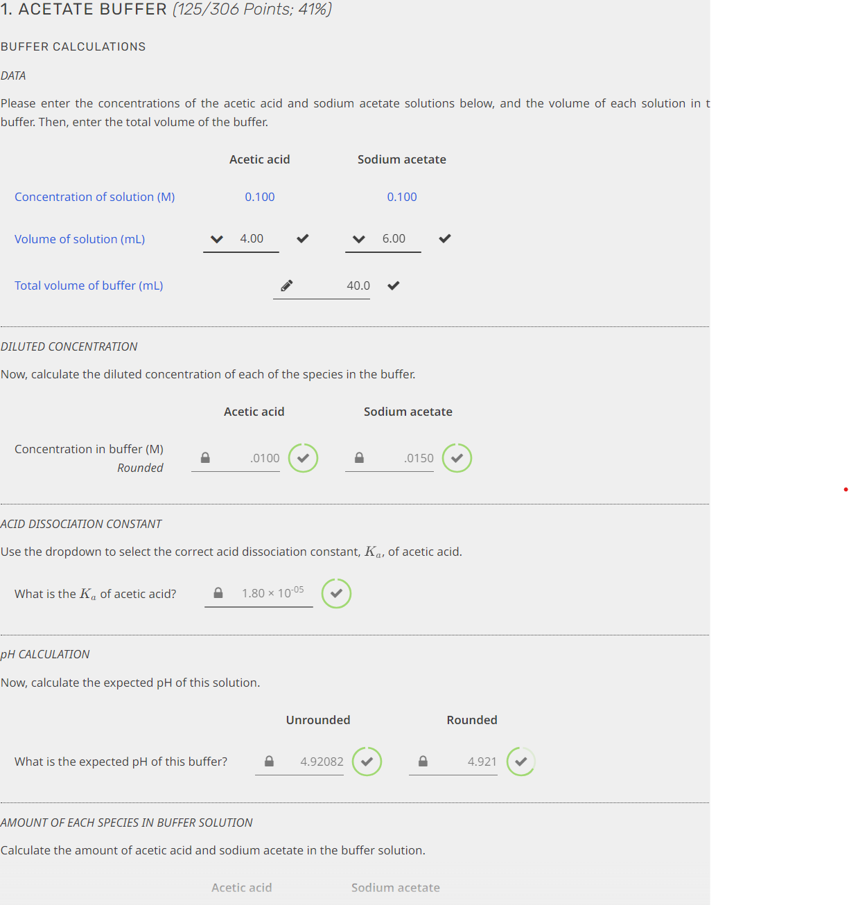 Solved 1. ACETATE BUFFER (125/306 Points; 41\%) BUFFER | Chegg.com