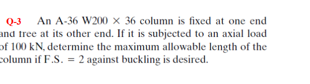 Solved Q-3 An A-36 W200 x 36 column is fixed at one end and | Chegg.com
