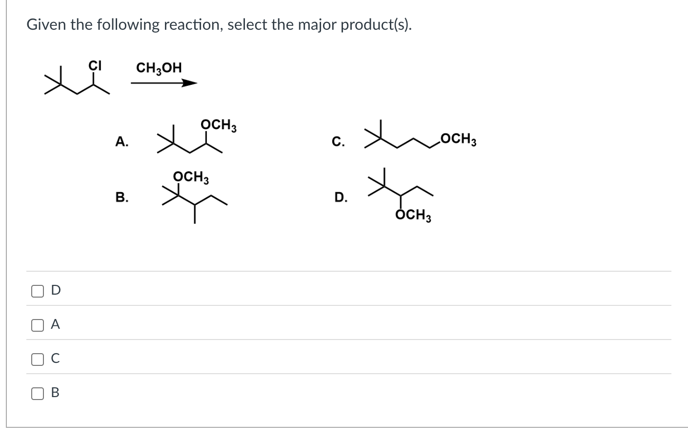 Solved Given the following reaction, select the major | Chegg.com
