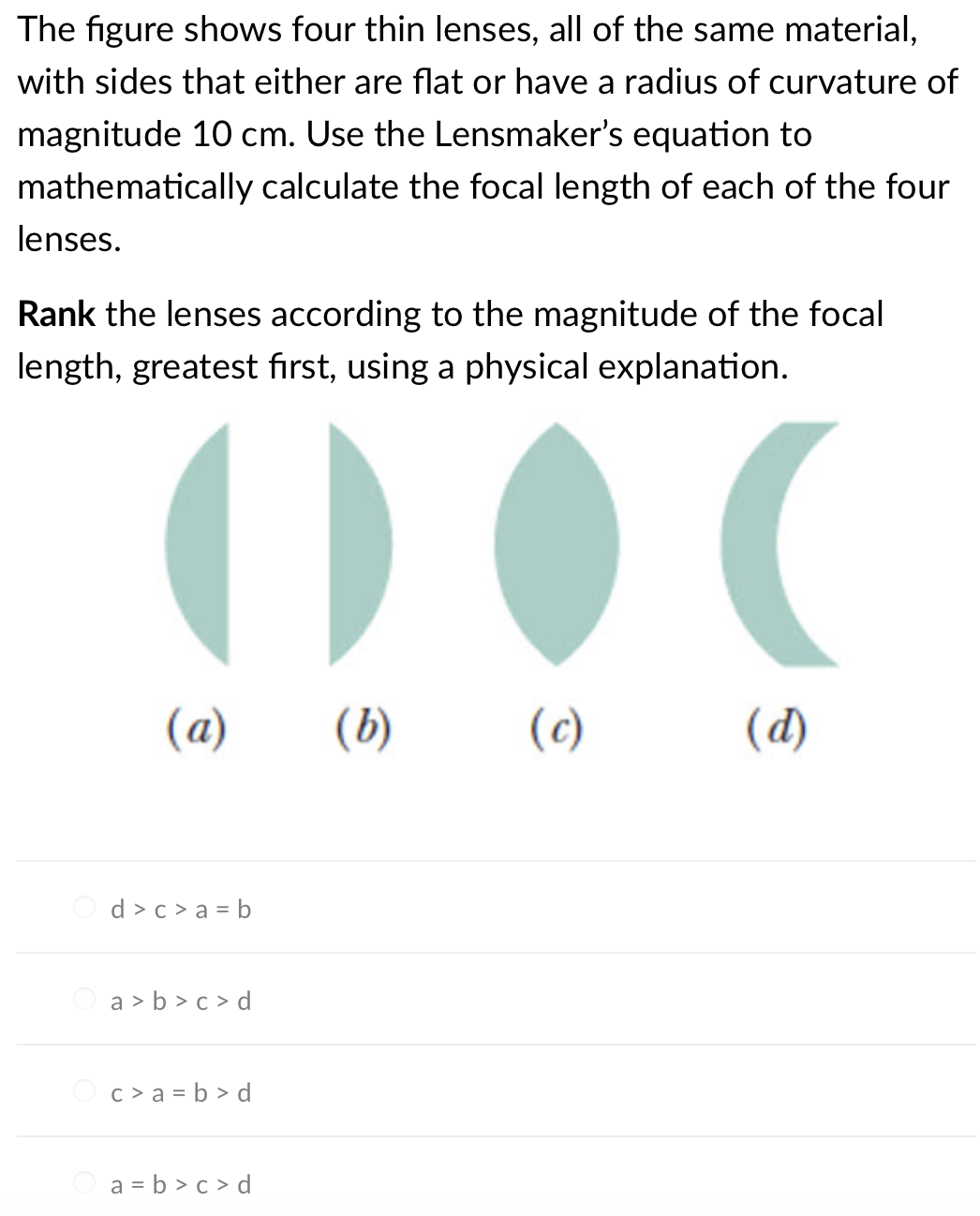 Solved The figure shows four thin lenses, all of the same | Chegg.com