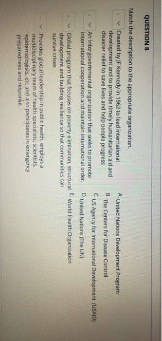 Solved QUESTION 8 Match the description to the appropriate | Chegg.com