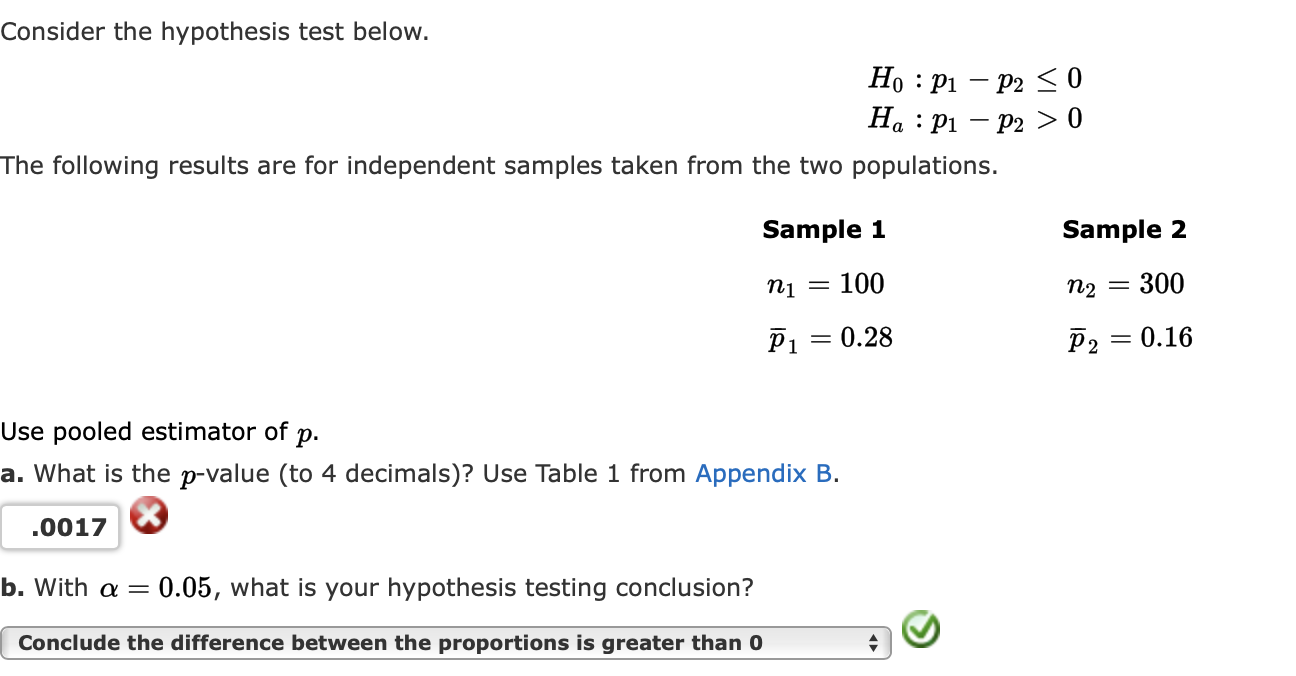 Solved Consider the hypothesis test below. H. : P1 – P2