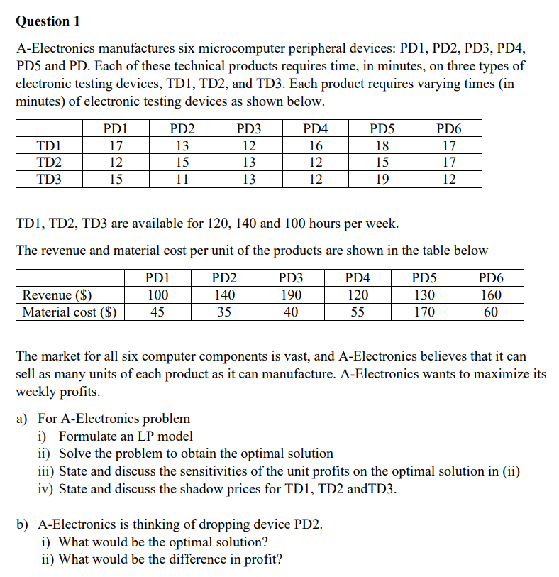Solved Question 1 A-Electronics manufactures six | Chegg.com