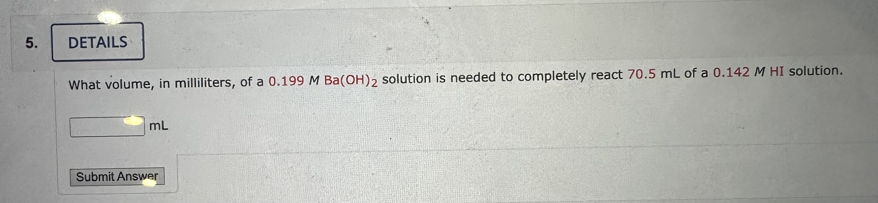 Solved What volume, in milliliters, of a 0.199MBa(OH)2 | Chegg.com