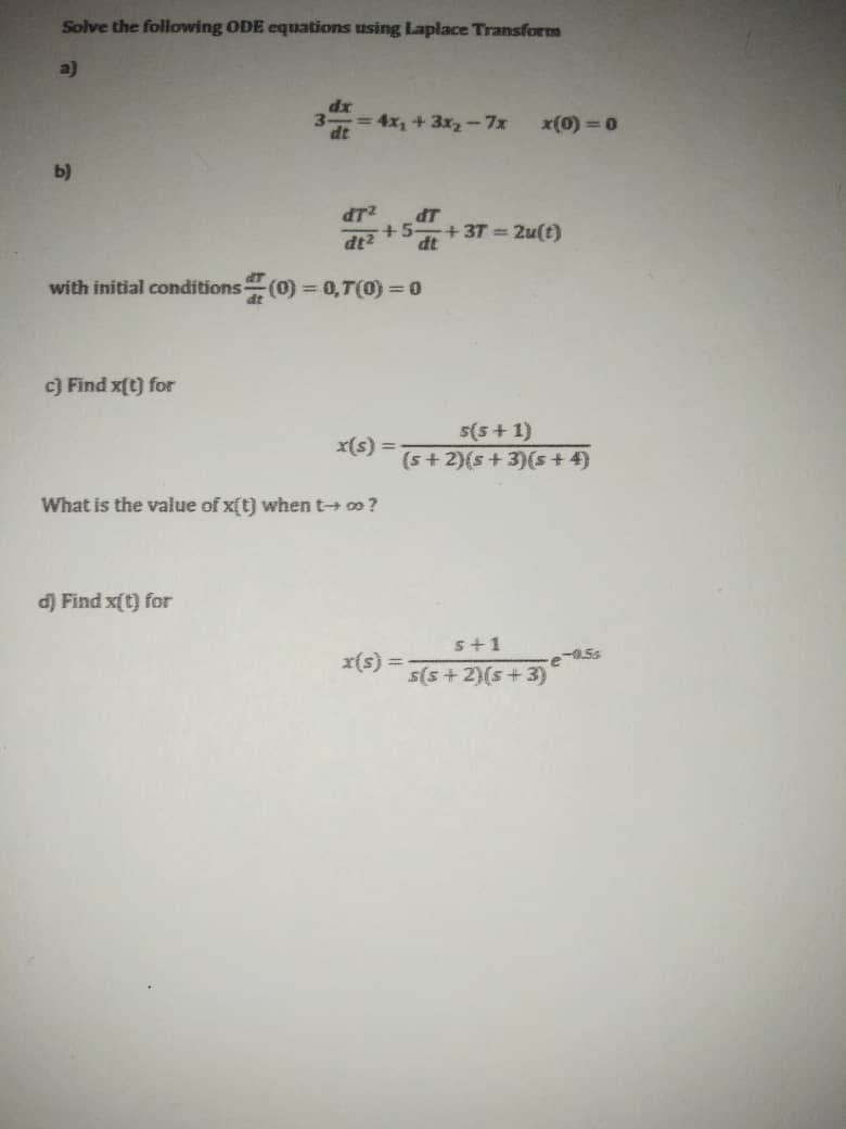 Solved Solve the following ODE equations using Laplace | Chegg.com