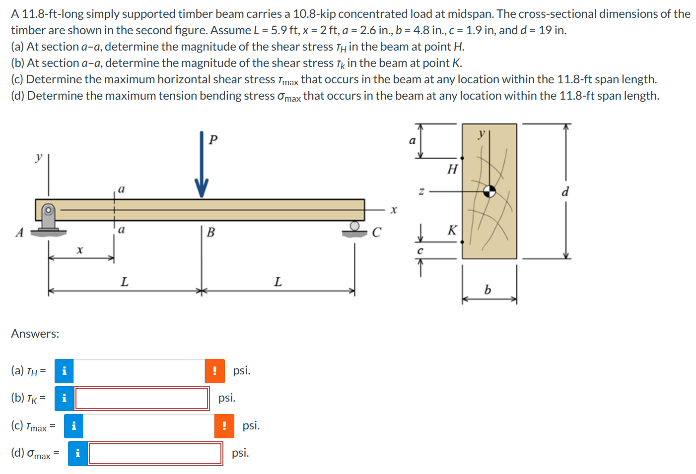 Solved A 11.8-ft-long simply supported timber beam carries a | Chegg.com