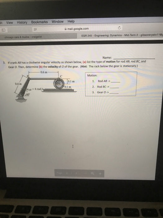 Solved If crank AB has a clockwise angular velocity as shown | Chegg.com