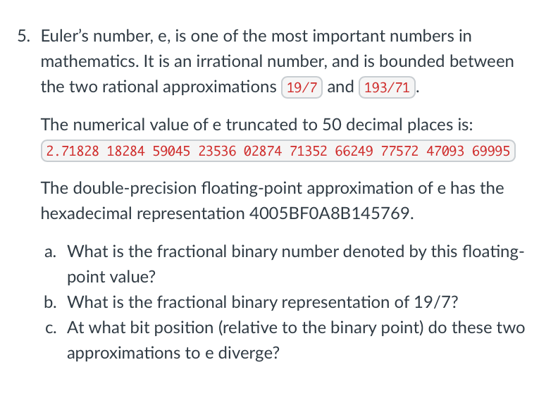 Solved Euler's number, e, is one of the most important | Chegg.com