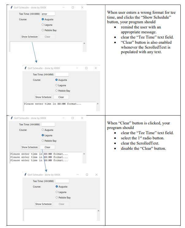 Solved Python: (a) Develop and implement the Golf Schedule | Chegg.com