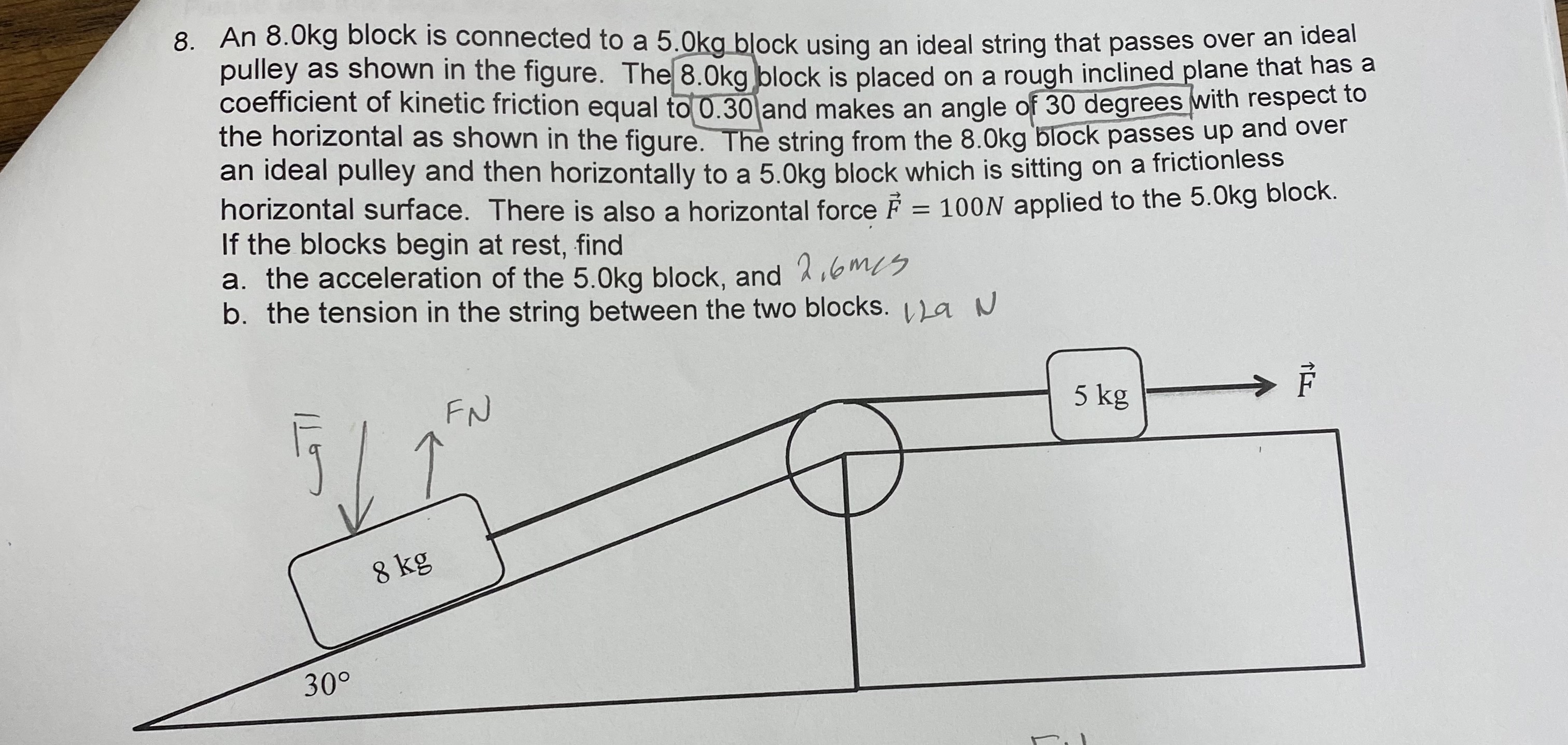 Solved An 8.0kg ﻿block is connected to a 5.0kg ﻿block using | Chegg.com