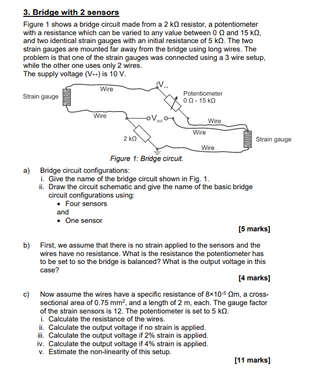 Solved 3. Bridge with 2 sensors Figure 1 shows a bridge | Chegg.com