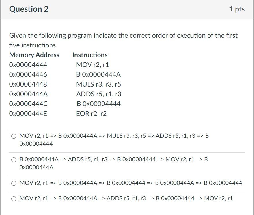 Solved Question 2 1 Pts Given The Following Program Indicate