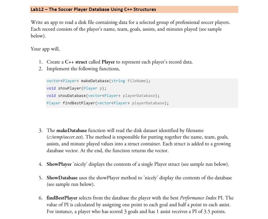 Solved Lab12 - The Soccer Player Database Using C++ | Chegg.com