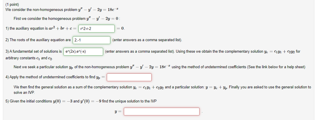 Solved (1 point) We consider the non-homogeneous problem y" | Chegg.com