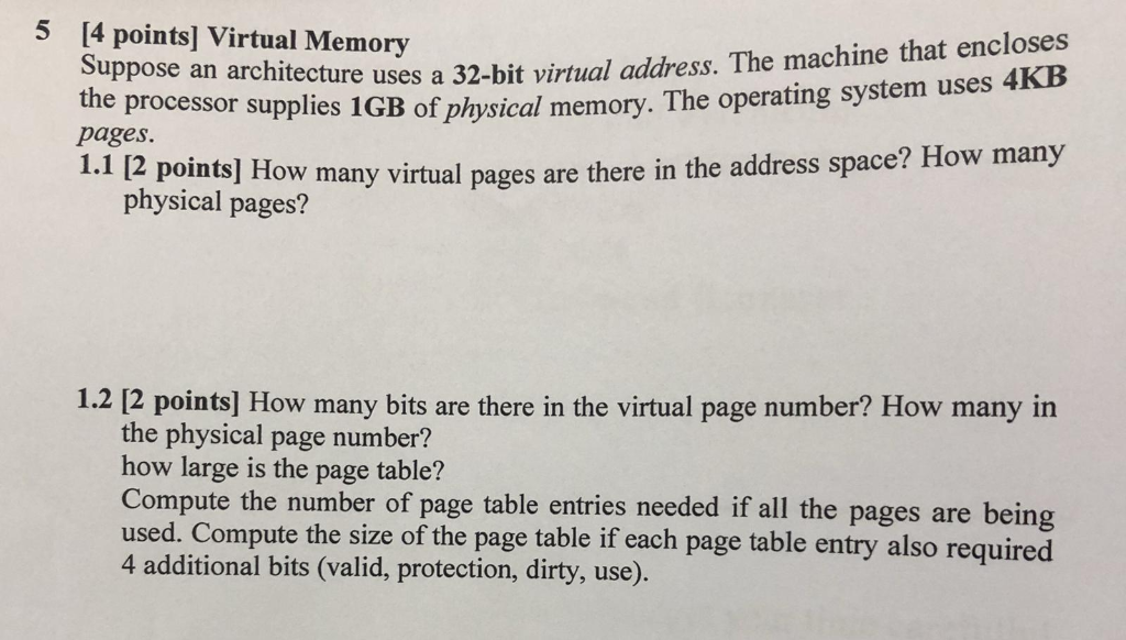 Solved 5 [4 points] Virtual Memory Suppose an architecture | Chegg.com