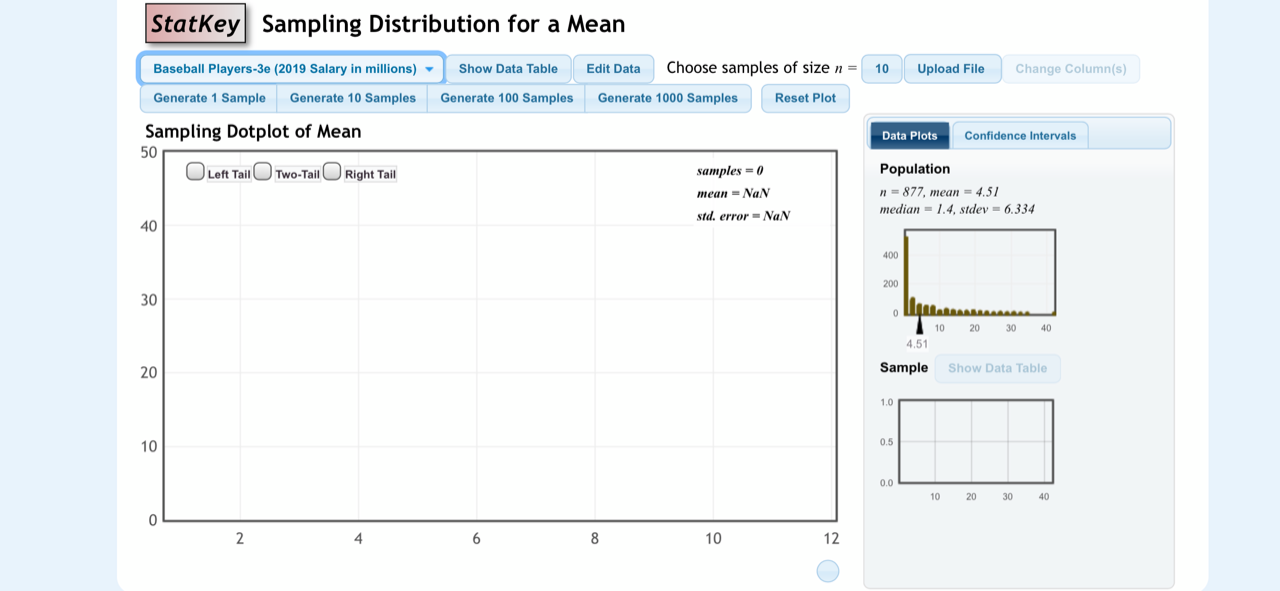 Statkey Sampling Distribution for a Mean 10 Upload | Chegg.com