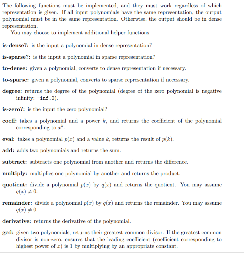 Solved The following functions must be implemented, and they | Chegg.com