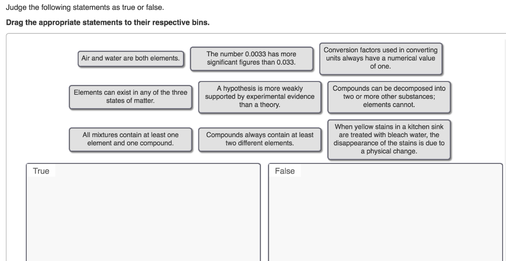 Solved Judge the following statements as true or false Drag | Chegg.com