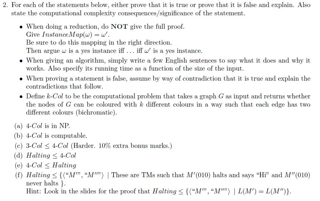 Solved 2. For each of the statements below, either prove | Chegg.com
