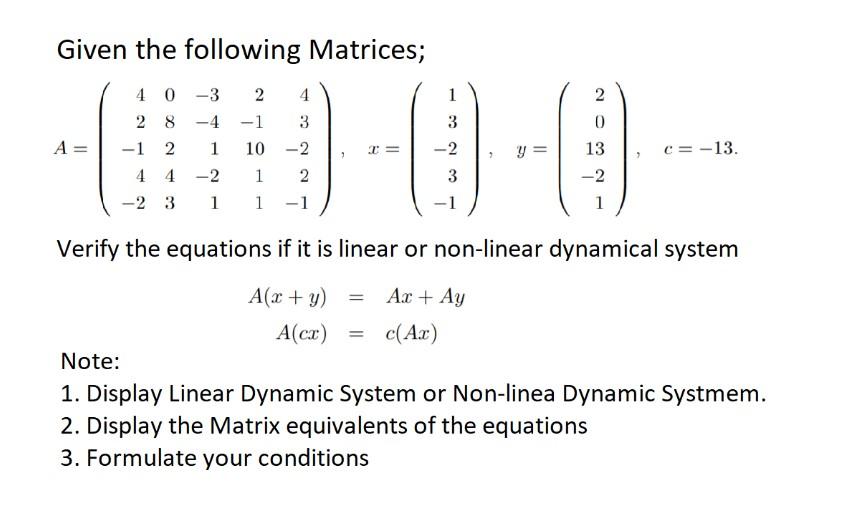 Solved Given the following Matrices; | Chegg.com