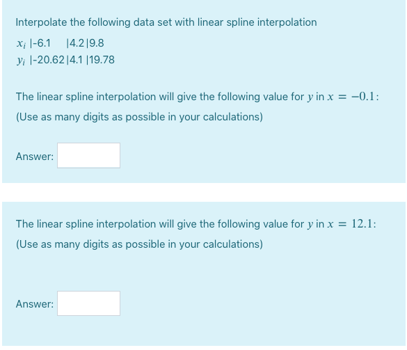 Solved Interpolate The Following Data Set With Linear Spline