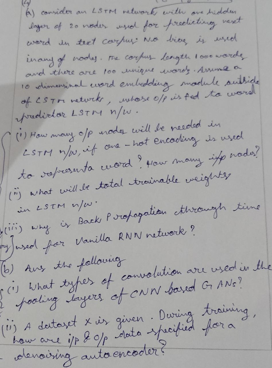 Solved (6) consider an LSTM networks with one hidden lager | Chegg.com