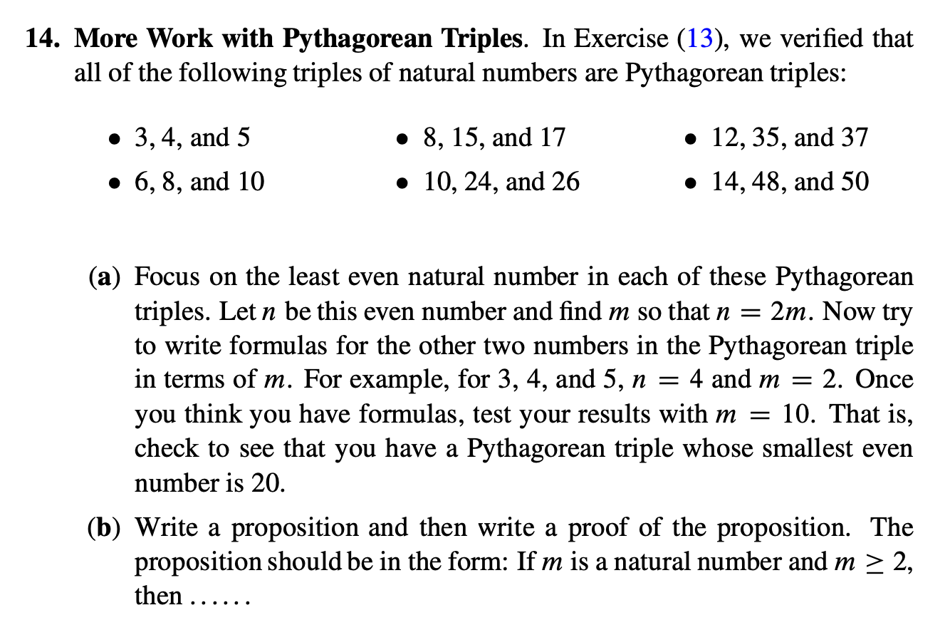 Solved 14. More Work with Pythagorean Triples. In Exercise | Chegg.com