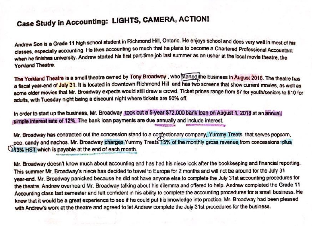 Solved Case Study in Accounting: LIGHTS, CAMERA, ACTION! | Chegg.com