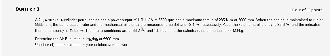 Solved A 2 L, 4-stroke, 4-cylinder petrol engine has a power | Chegg.com