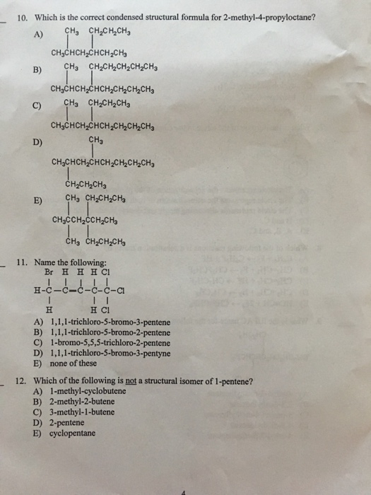 Solved Which is the correct condensed structural formula for | Chegg.com
