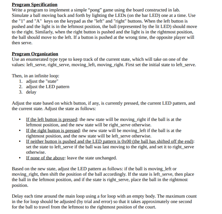 Program Specification Write a program to implement a | Chegg.com