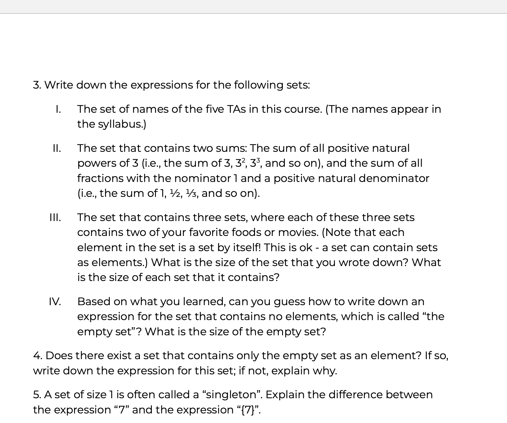 Solved Write down the expressions for the following sets:I. | Chegg.com