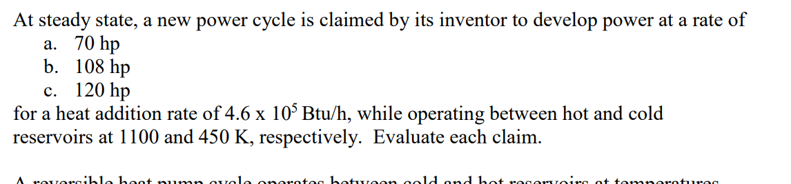 Solved At steady state, a new power cycle is claimed by its | Chegg.com