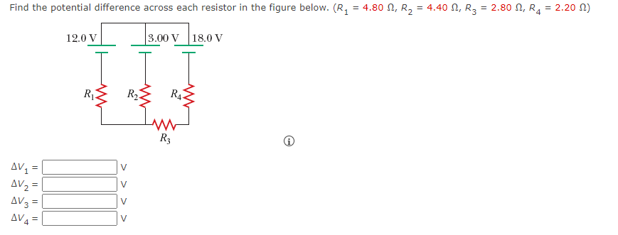 Solved (R1=4.80Ω,R2=4.40Ω,R3=2.80Ω,R4=2.20Ω) | Chegg.com