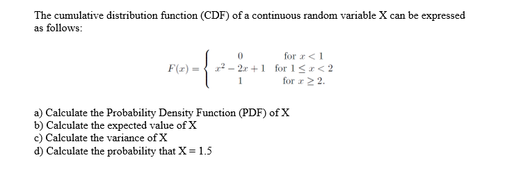 Solved The cumulative distribution function (CDF) of a | Chegg.com