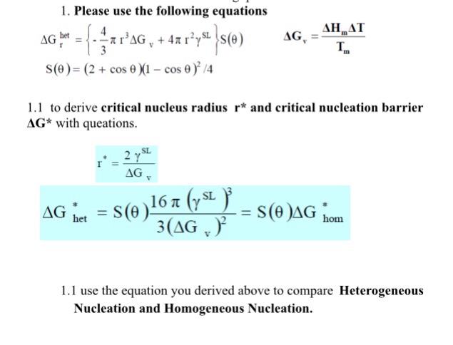 Solved 1. Please use the following equations AH AT In | Chegg.com