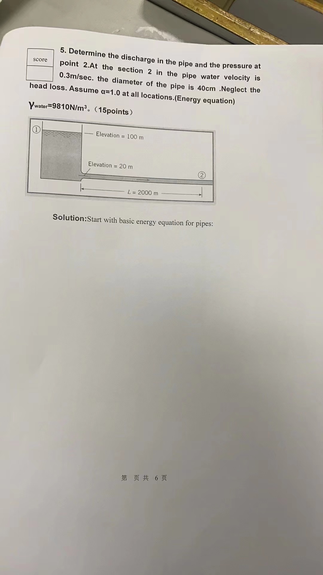 Solved Determine the discharge in the pipe and the pressure | Chegg.com