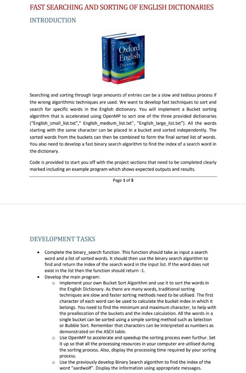 FAST SEARCHING AND SORTING OF ENGLISH DICTIONARIES | Chegg.com