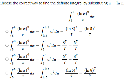 Solved Choose the correct way to find the definite integral | Chegg.com