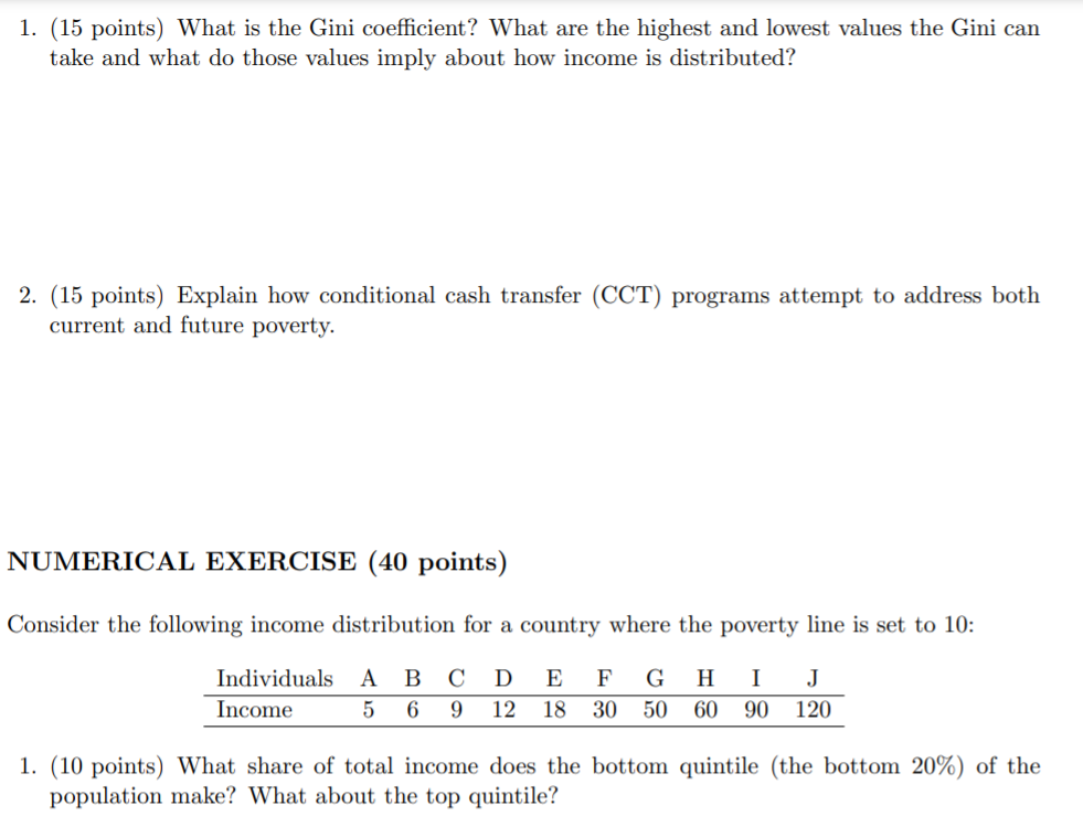 Solved 1. (15 points) What is the Gini coefficient? What are | Chegg.com