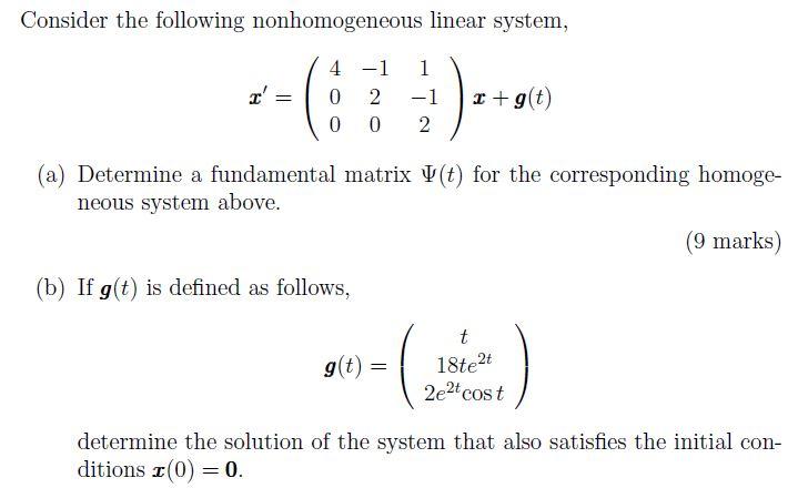 Solved Consider the following nonhomogeneous linear system, | Chegg.com
