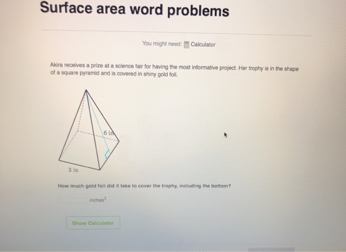 Solved Surface area word problems You might need:Calculator | Chegg.com