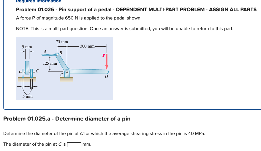 Solved Required information Problem 01.025 - Pin support of | Chegg.com