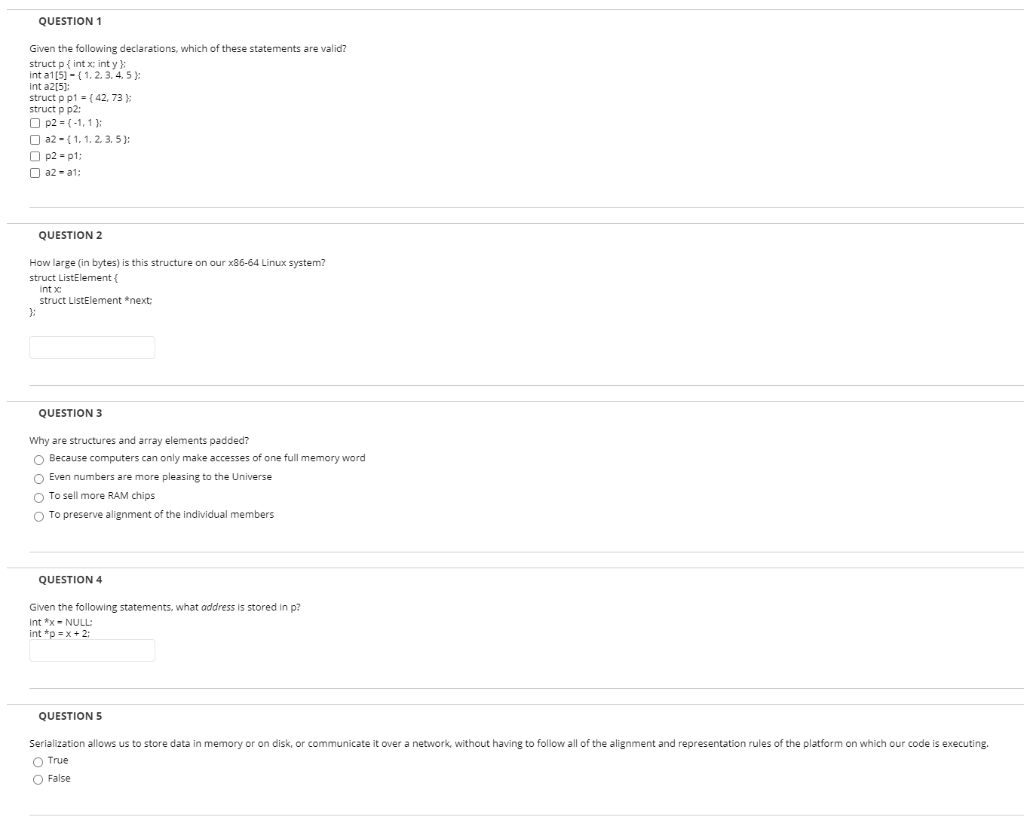 Solved QUESTION 1 Given the following declarations, which of | Chegg.com