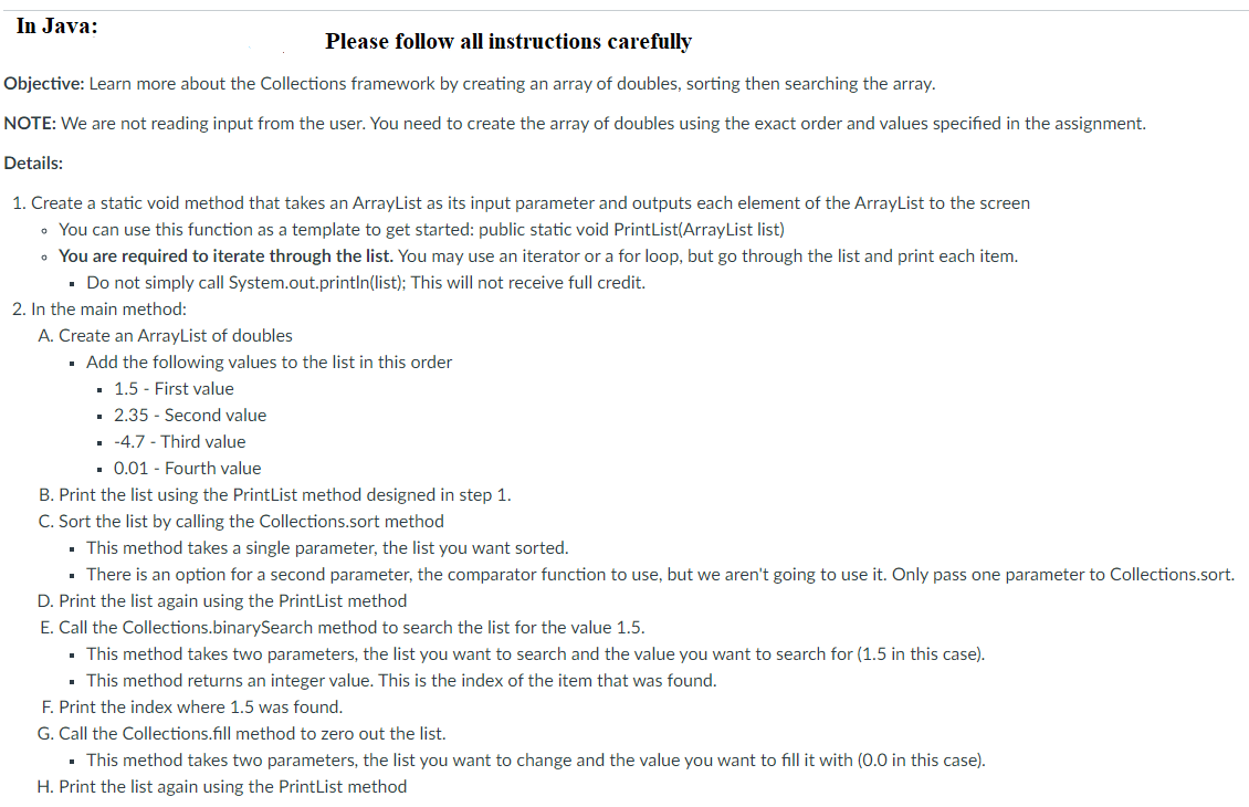 Solved 2. In the main method: A. Create an ArrayList of | Chegg.com